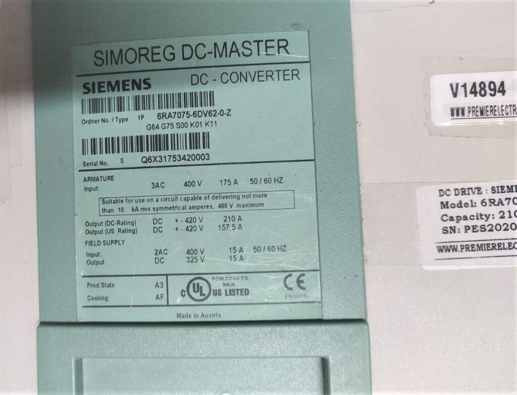 SIEMENS DC DRIVE 6RA70 850 AMP Premiere Electronics